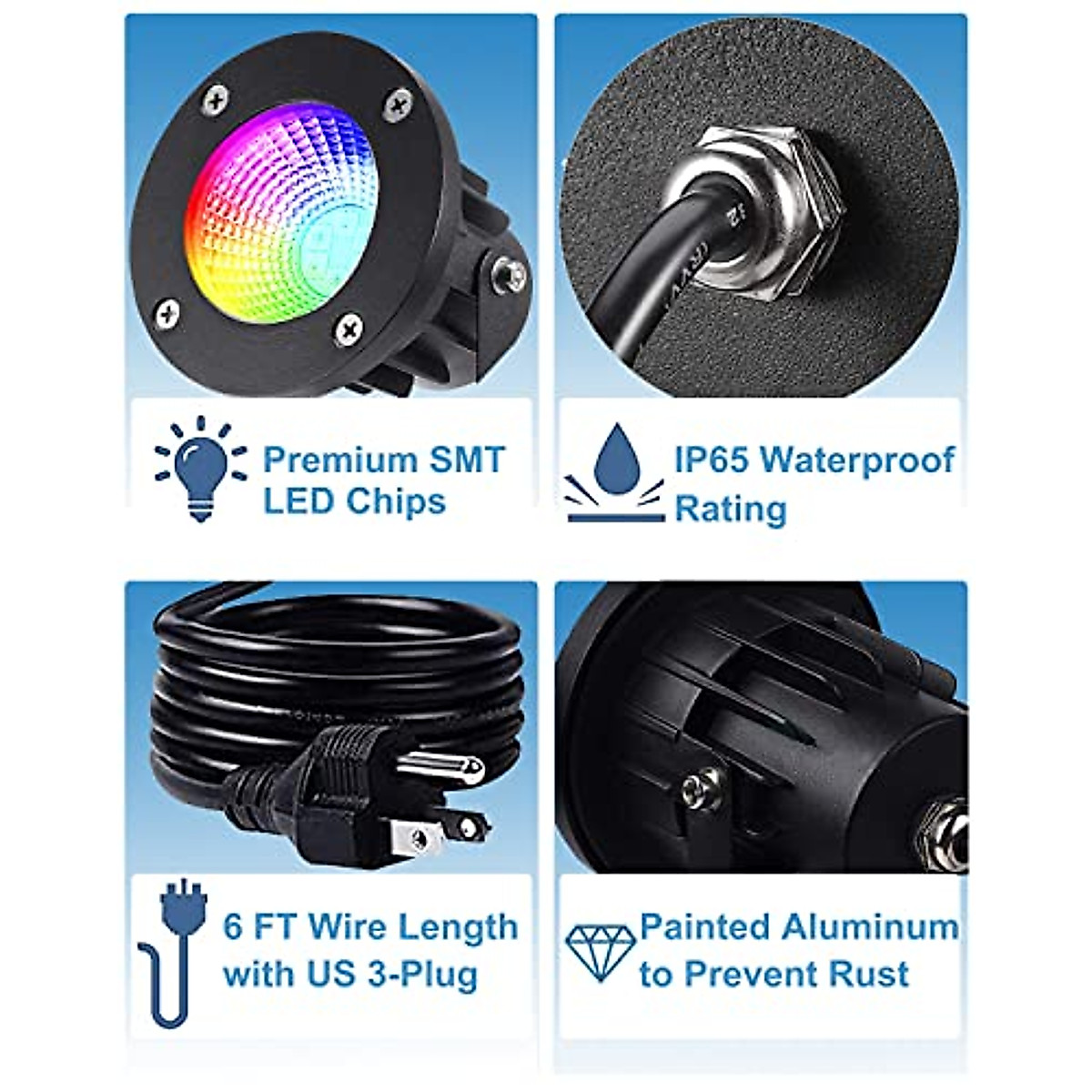 LCARED Landscape Lighting 18W RGBW LED Spotlights, Color Changing Lights with Remote Control 120V RGB Waterproof Flood Spot for Yard Garden Path Patio Tree (2 Pack), Black