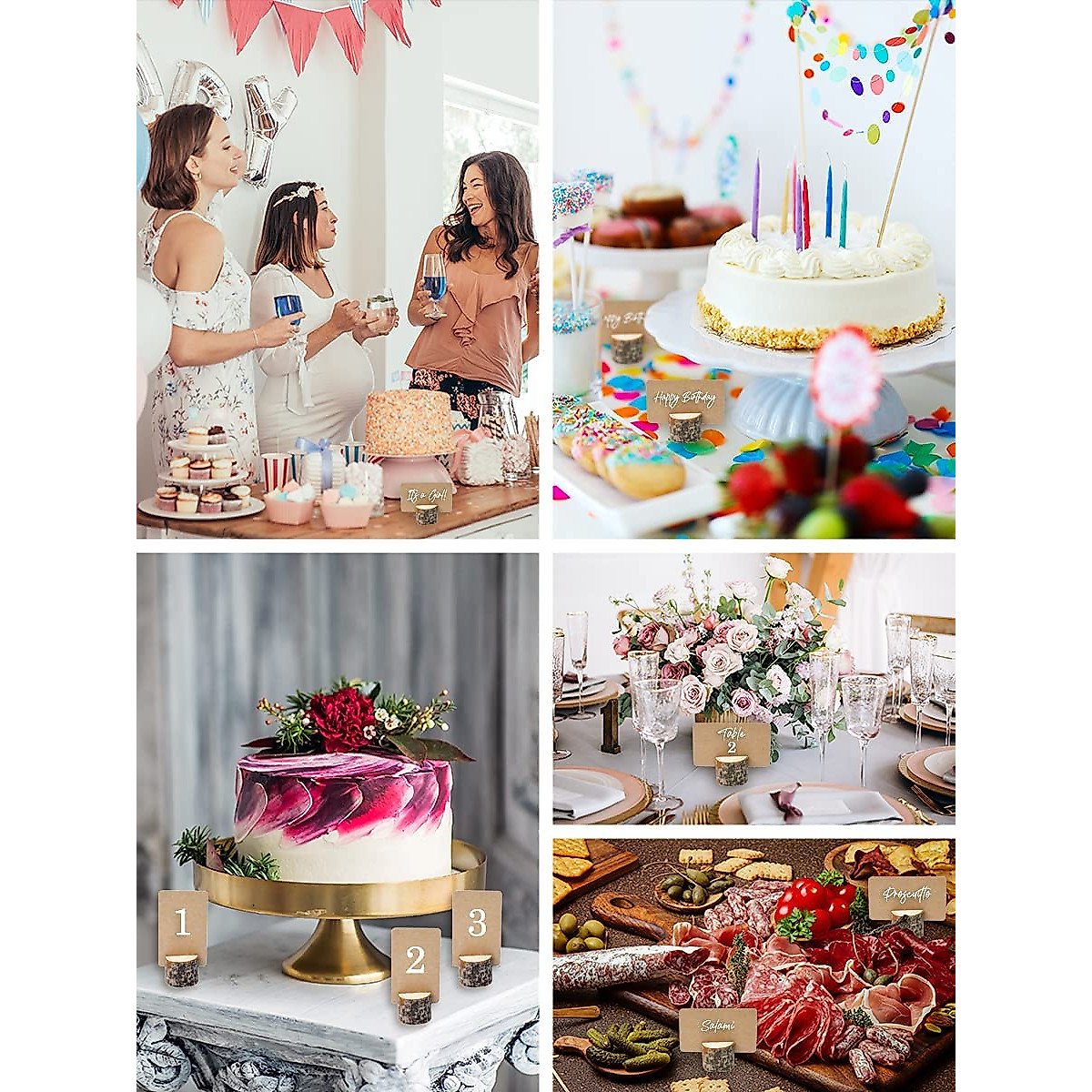 Mandala Crafts Wood Place Card Holders for Table - Wooden Card Holder for Wedding Gift Table Photos Name Tags - 20 Rustic Wood Table Number Holders 30 Cards