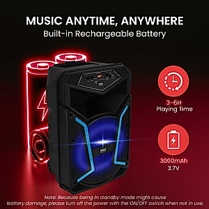 Pyle Portable Bluetooth PA Speaker System - 800W Outdoor Bluetooth Speaker Portable PA System w/ Microphone In, Party Lights, MP3/USB, FM Radio, Rolling Wheels - Mic, Remote - Pyle PPHP122SM,Black