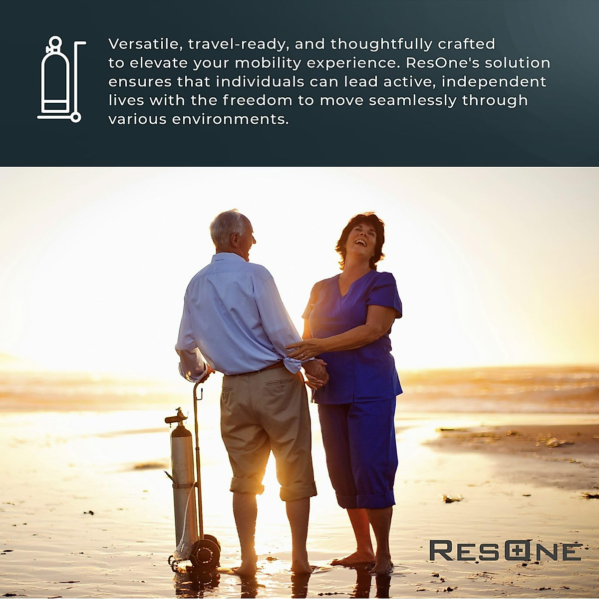 ResOne Lightweight Single D/E Oxygen Cylinder Cart, Adjustable Handle, Durable Powder-Coated Finish, Portable Oxygen Tank Cart with Wheels, Holds 1 D Size or E Size Cylinder, Medical Oxygen Transport