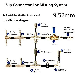 Brass Slip Connector For Misting System, YOKING YK-F1A, 3/8 inch connector, 1500Psi, 4 kinds in one package(Elbow, Tee, 1/4''male Lock, End)