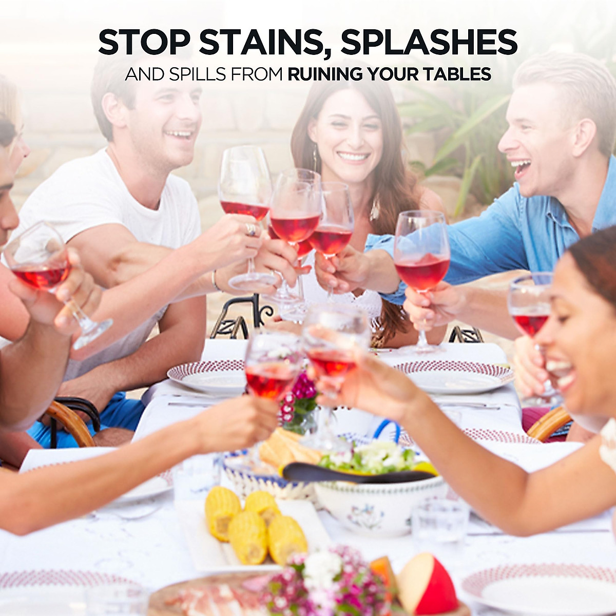 NORZEE 6-Pack White Disposable Plastic Tablecloths, 84" Plastic Table Cloth, Round Table Cover Gold CONFETY (6, White Gold)