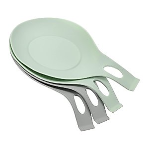 uxcell Silicone Spoon Rest, 7.68" x 3.74" Heat Resistant Kitchen Utensil Holder Spatula Ladle Rest for Counter Stove Top, Light Green/Light Gray 1Set