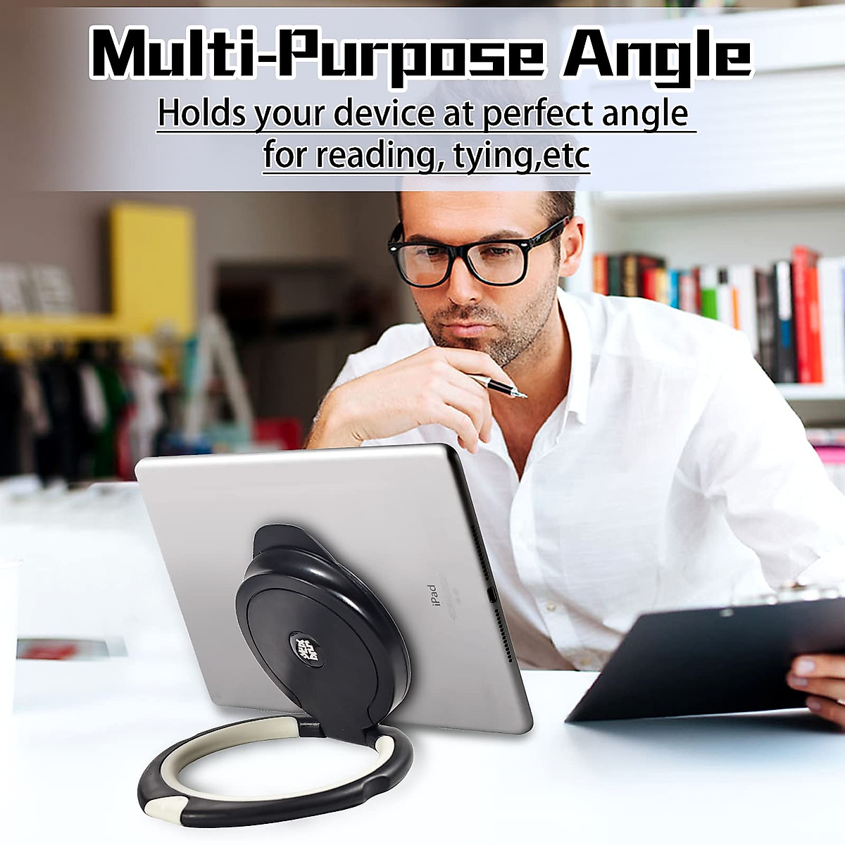 Tablet Stand Adjustable Universal Tablet Hand Strap Holder, 360 Degrees Handle Grip Compatible with iPad Pro 9.7/10.5, Air Mini Surface Pro, Samsung Huawei Tablet (White)