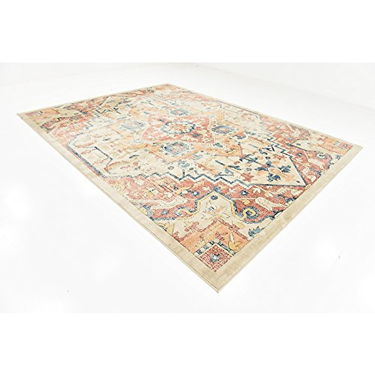 Unique Loom Oslo Collection Distressed Botanical Medallion Beige Area Rug (10' x 13')