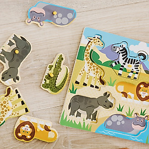 Melissa & Doug Wooden Peg Puzzle 6 Pack Numbers, Letters, Animals, Vehicles