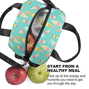 Ice Cream Pattern Printed Lunch Box Tote Bag with Handles and Shoulder Strap for Men Women Work Picnic