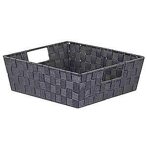 Home Basics Basket Non-Woven Strap BIN Gray LRG, Large, Grey