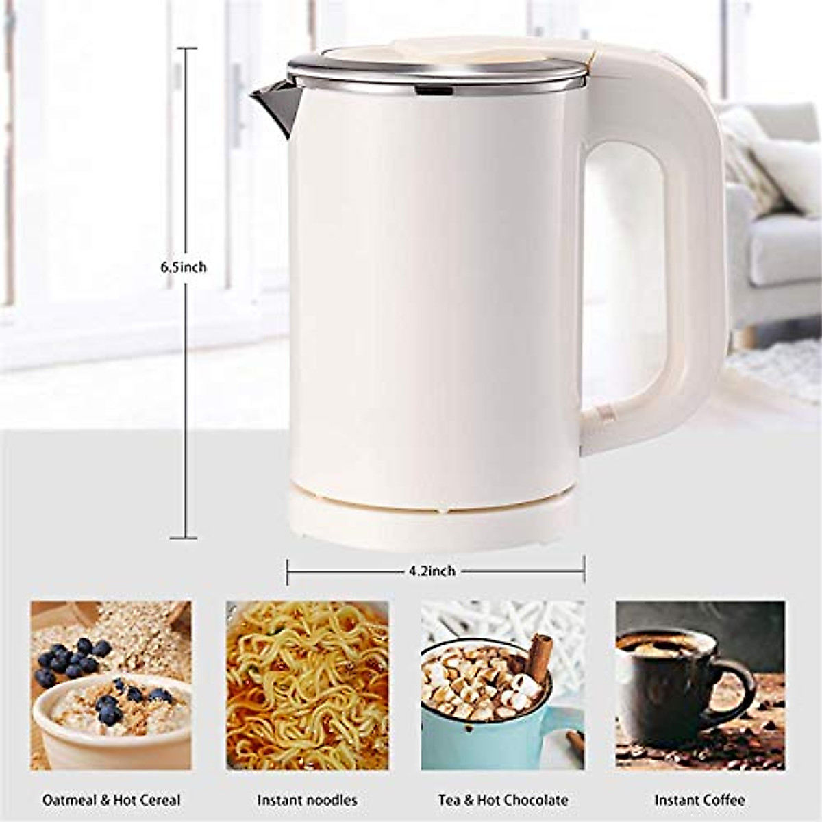 0.5L Portable Electric Kettle, Mini Travel Kettle, Stainless Steel Water Kettle - Perfect For Traveling Cooking Noodles, Boiling Water, Eggs, Coffee, Tea(White 110V)