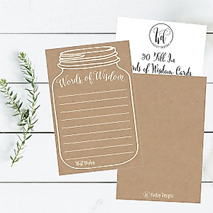 50 Rustic Mason Jar Words of Wisdom Advice Cards, Use As Graduation Advice Cards, Marriage or Wedding Advice Cards, Bridal or Baby Shower Party Games, Boy or Girl Baby Prediction or Advice Cards