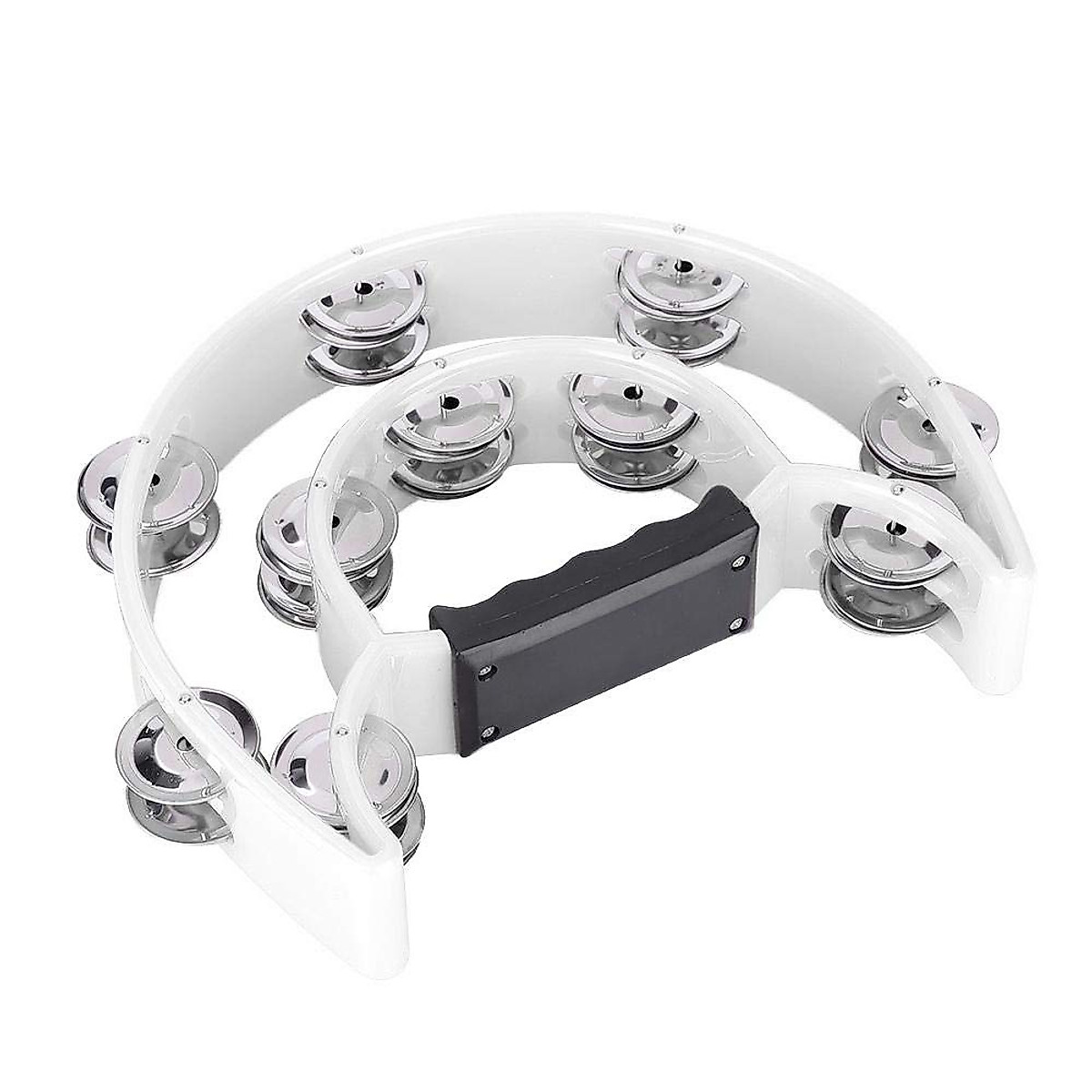 Alomejor Tambourine Half Moon Hand TambourineDouble Row Jingles Tambourine for Musicians Singers Music Classes Bands(White)