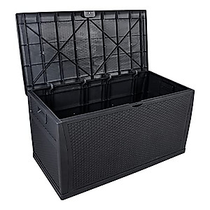 120 Gallon Large Resin Deck Box, Outdoor Organization Storage Container, Garden Storage Chest Lockable Seat for Patio Furniture, Tools (Black)
