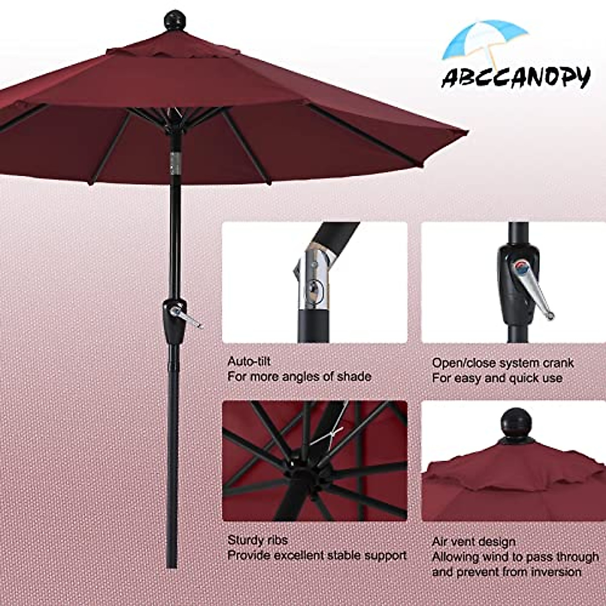 ABCCANOPY Durable Patio Umbrellas 10' Burgundy
