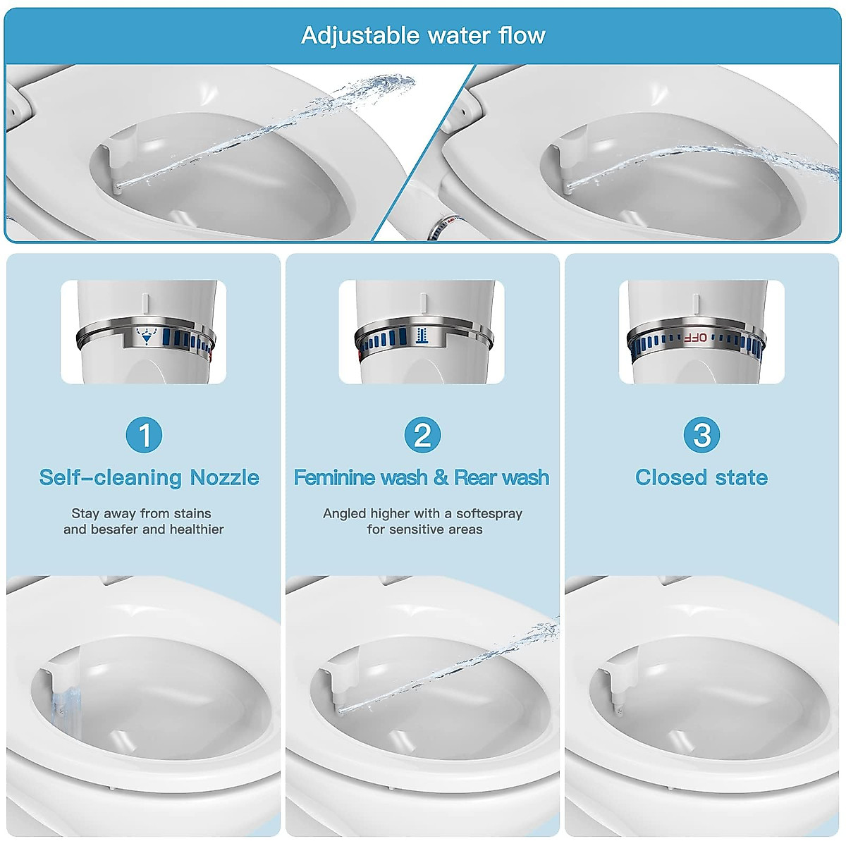 Bidet Toilet Seat, Manual Non-Electric Bidets for Existing Toilets, Elongated Toilet Seat with Self-Cleaning Nozzles, Fits Elongated Toilets, Slow Close Toilet Seat, Quick-Release, Easy Installation