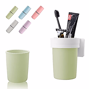 Suruid Toothbrush Case Multifunctional Toothbrush Storage Box Portable Travel Wash Cup Toothbrush Cup Wall Mounted Toothbrush Holder for Bathroom, Useful for Travel, Camping, Business, School - Green