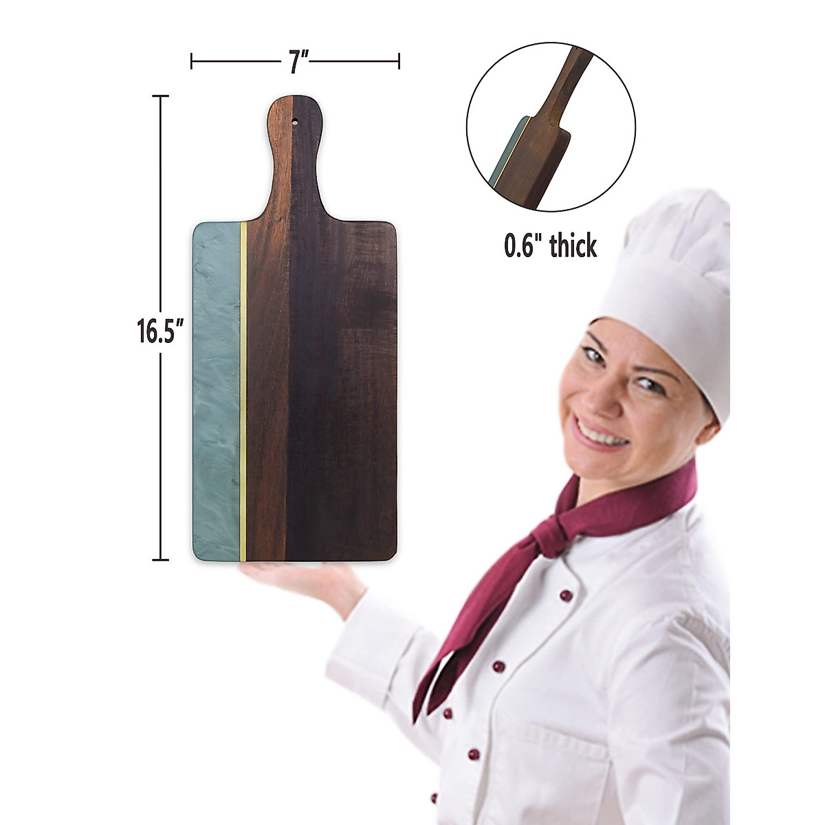 Fkksparkler Cutting Board with Marble and Wood, 16.5”X 7” Cheese Board with Handle,Serving board for Bread, Cheese, Meat, Fruits, and Vegetables, Charcuterie Boards for Kitchen as Serving Trays