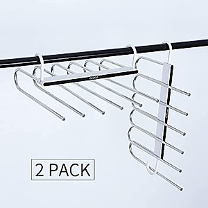 2 Pack Adjustable 6 in 1 Pants Hangers,Multi-Layer Hanger Made of Plastic & Aluminum for Wardrobe,Home Storage for Organizer,Folding Space Saver Storage for Trousers Scarf Tie Belt (2 Pack)