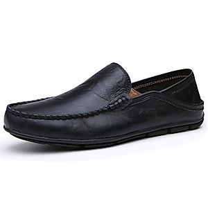 Go Tour Men's Premium Genuine Leather Casual Slip On Loafers Breathable Driving Shoes Fashion Slipper Black 12/49