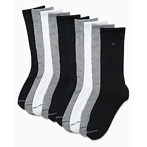 Tommy Hilfiger Men's Athletic Socks - Cushioned Crew Socks (10 Pack), Size 7-12, Black/White/Grey