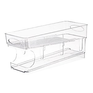 Natudeco Can Storage Dispenser for Fridge, Rolling Soda Can Organizer 2 Layer Refrigerator Beverage Holder Fridge Can Storage Rack for Drinks Cola Beer