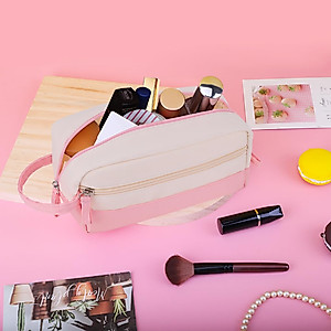 Oyachic Big Capacity Pencil Case Double Zipper Pen Pouch Organizer Storage Cosmetic Makeup Bag with Handle for Adults Women Office (Pink)