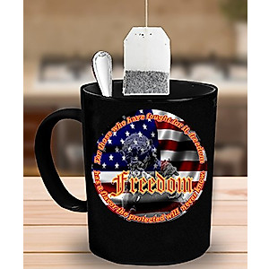 Vitazi Kitchenware Novelty Gifts - Patriotic Mug (15oz) For Those Who Have Fought For It, Freedom Has a Flavor The Protected Will Never Know, With Image Ceramic Coffee Cup (Black)