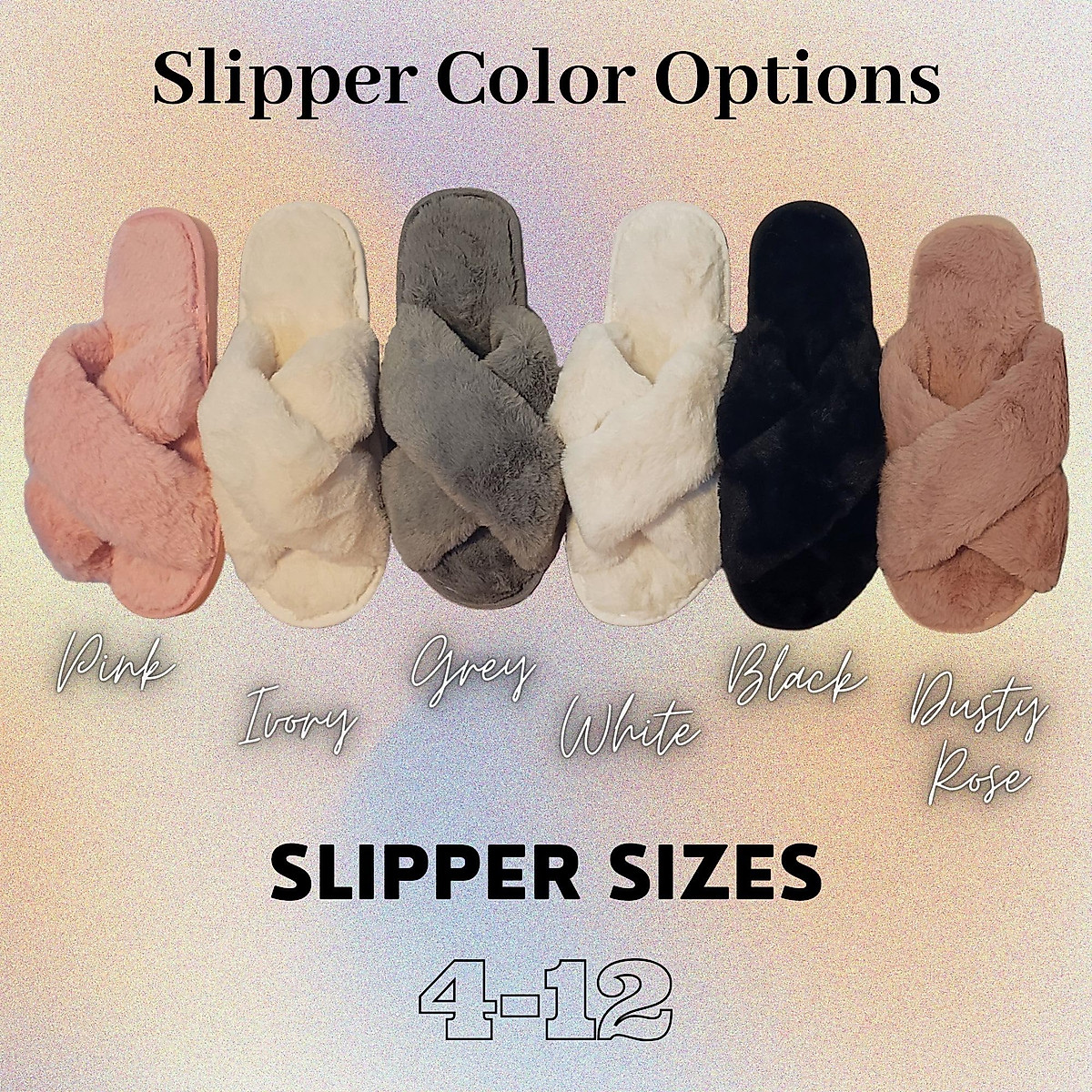 Cute Fluffy Slippers for Women - Sizes XS - XL (US 4-12) - Personalized Bridesmaid Slippers - Custom Gift for Her