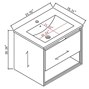 24 inches Wall Mounted Bathroom Vanity, Floating Bathroom Vanity Cabinet with Drawer Vanity Sink Combo with Open Shelf Wood Hanging Bath Cabinet, Easy Assembly, White