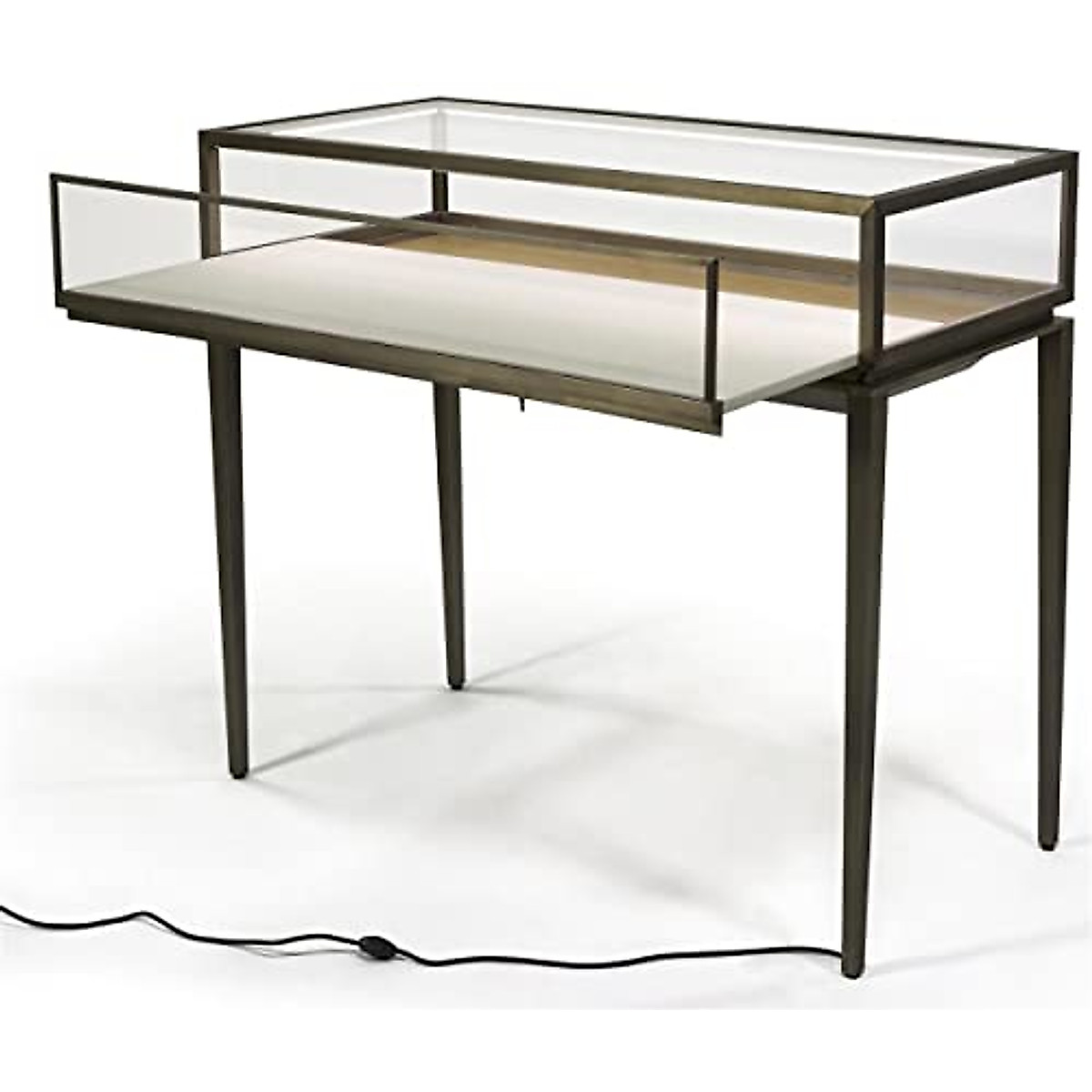 Displays2go Locking Display Table w/Rear Drawer, Stainless Steel Frame, LED Lights - Bronze (FSCSTLF7)