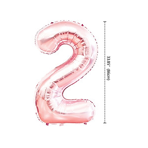 KUNGYO 2nd Birthday Party Decorations Kit- Giant Rose Gold Number 2 Foil Balloon, Latex Confetti Balloons, Pink Ribbons, 18 Pieces Party Supplies Set for Girls Birthday Anniversary Ceremony