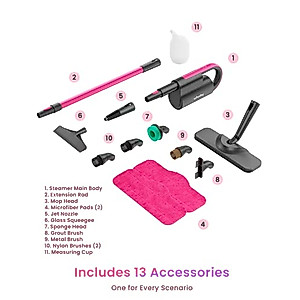 Schenley Steam Mop Cleaner with Detachable Handheld Steamer for Cleaning Hardwood/Laminate Floor, Tiles and Grout, with 7-in-1 Multi-purpose Accessories and Washable Microfiber Pads