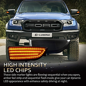 D-Lumina Sequential LED Turn Signal Side Mirror Lights Smoked Lens Fit 2012-2019 Fo-rd Ranger T6 Raptor Wildtrak and 2015-2019 Everest, Dynamic Side Mirror Marker Light Replace Factory Amber Reflector