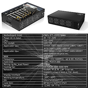 VTRETU Ethereum GPU Mining Rig with 8 GPU Mining Motherboard and 2000W Power Supply（110-264V） 8 Cooling Fans for Crypto Mining Rig Complete ETH Miner (Excluding GPU), black (V01)