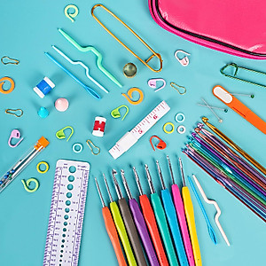 AFSTEE 109Pcs Crochet Hooks Set, Knitting Supplies Crochet Kit for Beginners with Case, Multicolor Aluminum Ergonomic Yarn Knitting Needles Sewing Tools Crochet Accessories