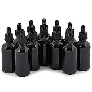 Vivaplex, 12, Black, 2 oz Glass Bottles, With Glass Eye Droppers