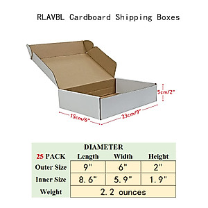 RLAVBL 9x6x2 Inches Shipping Boxes Set of 25, White Small Corrugated Cardboard Box, Mailer Boxes for Packing Small Business