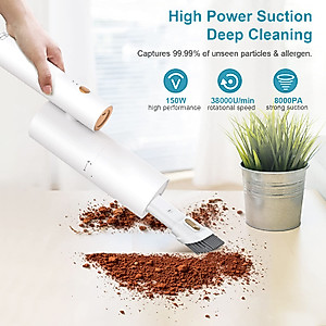 Handheld Vacuum, Mini Vacuum, Hand Vacuum Dust Buster with 8000Pa Strong Suction, 150W High Power, USB Rechargeable 270-Degree Rotatable Cordless Portable Vacuum for Home Office and Car