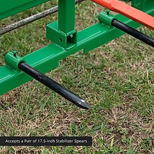 Titan Attachments Hay Frame Attachment, 39â€ Hay Bale Spear and Stabilizers, Rated 4,000 LB, Receiver Hitch, Fits John Deere Loaders