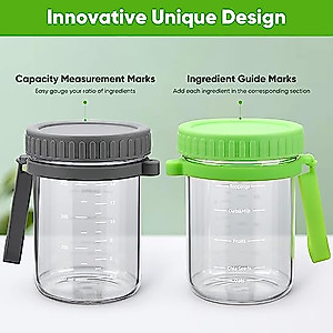 Overnight Oats Containers with Lids and Spoons, 4 Pack 16oz Glass Mason Jars for Overnight Oats with Recipe Card, Ingredients Guide Marks, Measuring Cups and Silicone Straps for Overnight Oats Jars