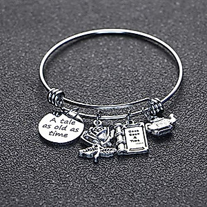 WENATA Inspirational Gift A Tale As Old As Time Beauty And The Beast Belle Bracelet Disney Jewelry Princess Bracelet Wedding Gift for Her (Tale as old BR)