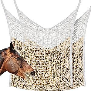 2 Pcs Slow Feed Hay Net Hay Feeder Hay Bags for Horses Goat Stall Trailer Horse Feeding Supplies (White,35 x 31 Inch)
