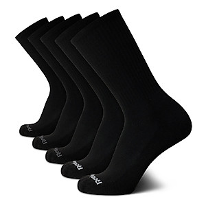 Reebok Men's Cushioned Comfort Athletic Performance High Crew Socks (5 Pack), Size 6-12.5, Classic Black