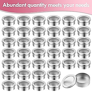 2 Ounce Metal Tin Cans Round Empty Container Salve Tins with Clear Screw Lid for Kitchen, Office, Candles, Candies ()