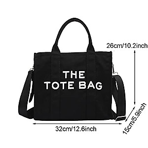 The Tote Bag for Women Crossbody Canvas Tote Bag Travel Canvas Tote Bags with Zipper Work Tote Bags Shoulder Crossbody Bags (Black)