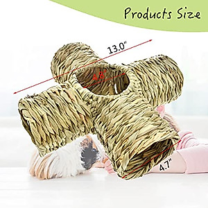 Vehomy Guinea Pig Grass Tunnel Toy Hamster Natural Hideaway Tunnel Tubes and 9Pcs Small Pet Chewing Toys Small Animal Grass House with 5 Entrances for Guinea Pig Syrian Hamster Chinchillas Gerbils