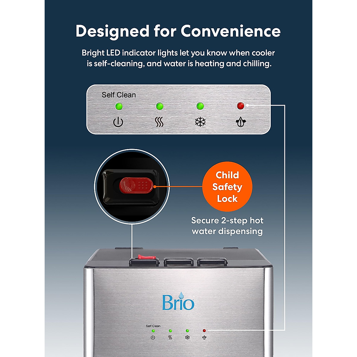 Brio Self Cleaning Bottleless Water Cooler Dispenser, UL Approved, Stainless Steel, Point of Use Drinking Water Filter, Hot, Cold, and Room Temperature