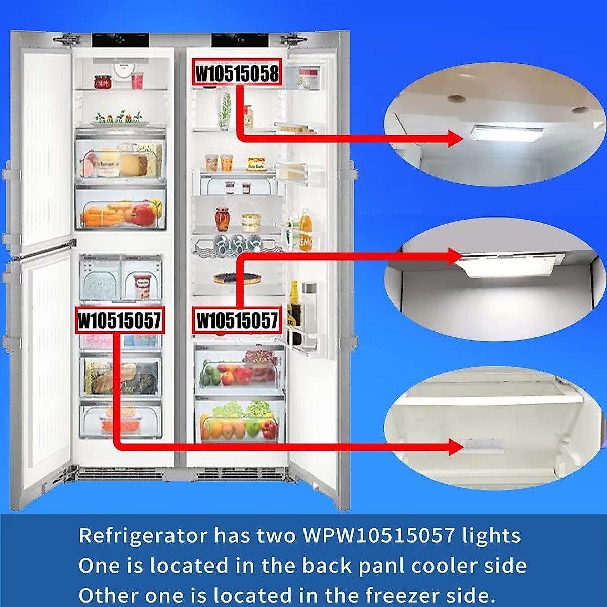W10515057,W10398007 WPW10515057 AP6022533 PS11755866 LED Light Board Replacement for Whirlpool WRS325FDAM02 Refrigerator