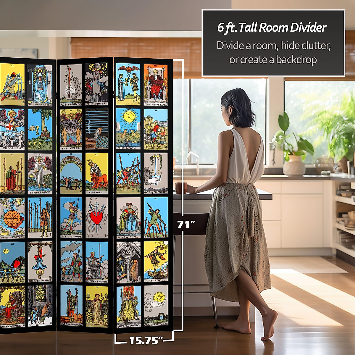 6 ft. Tall Double Sided Rider-Waite Tarot Canvas Room Divider