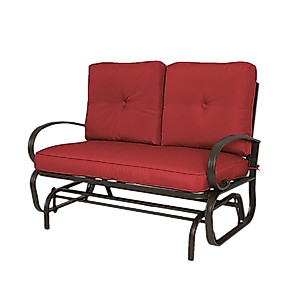 Kozyard Cozy Patio Glider Bench - Outdoor Rocking Loveseat with Sturdy Frame and Cushioned Seats for Patio, Yard - Rocker Swing with Outdoor Seating, Perfect for Porch Outdoo (Burgundy)