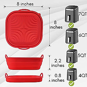 Set of 2 Air Fryer Silicone Liners, Weenkilly Fold-Able Square Silicone Air Fryer Liners, 8.0” Thickened Reusable Air Fryer Silicone Liners for 4-7 QT Air Fryer,Silicone Air Fryer Accessories